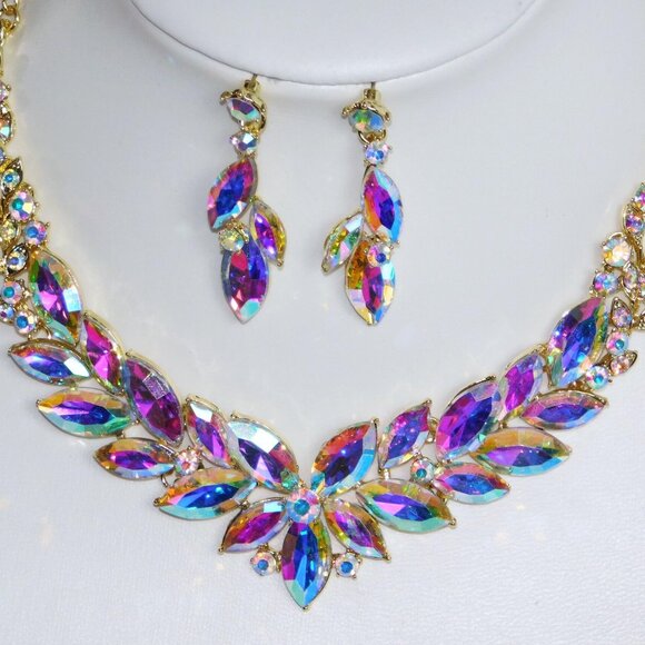 Jewelry | Ab Iridescent Necklace And Earrings Set Shimmering Color ...